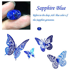 JOSDIOX Sapphire Blue 3D Butterfly Wall Stickers 48 Pcs 4 Styles 3 Sizes, Removable Interior Kids Nursery Wedding Decor Butterflies Decoration Cake,Birthday Party Decorations (Sapphire Blue)