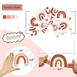 DrCor Boho Rainbow Wall Decal for Classroom Dorm Kids Room Nursery Rainbow Clouds Star Warm Earth Toned Wall Stickers Cute Home Decor，6 Sheets 10"x8"