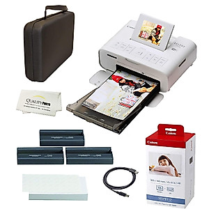 Canon SELPHY CP1300 Wireless Compact Photo Printer with AirPrint and Mopria Device Printing, with Canon KP108 Paper and Black Hard case to fit All Together (White)