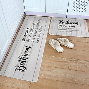 Black Bath Rules on Wooden Stripes Kitchen Rugs and Mats 2 Pieces Set, Vintage Bathroom Decor Non Slip Floor Mat for Sink, Cushioned Anti-Fatigue Comfort Mat for Kitchen (16"x24"+16"x47")