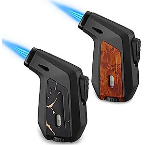 2 Pack Torch Lighter, Zoocura Triple 3 Jet Flame Butane Lighters Refillable Torch Lighters Adjustable Gas Lighter With Safety Lock Windproof Lighters Gift for Men BBQ Grill Camping (Fuel Not Included)