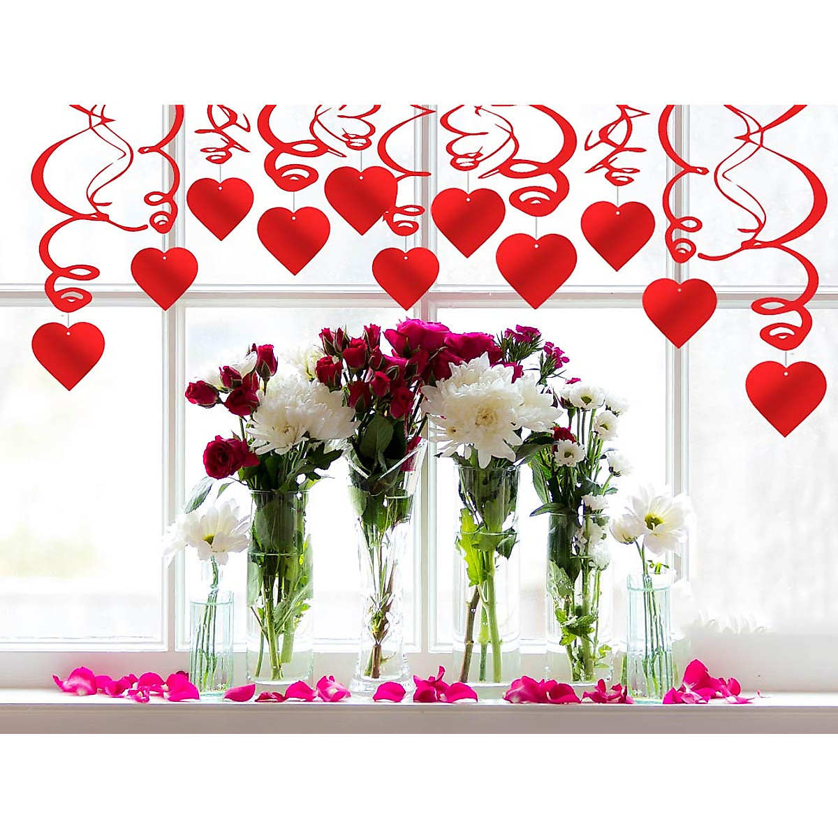 JOLLYSTYLE 36PCS Heart Decorations Hanging Swirls - Valentines Day Party Supplies Favors Ceiling Decor