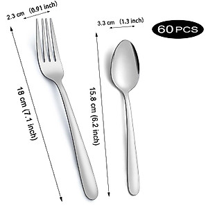 60 Pieces Dinner Forks (7.1 inches) and Teaspoons (6.2 inches), Pleafind Forks Silverware and Teaspoons, Contains 24 Pieces Forks and 36 Pieces Teaspoons, Use for Home, Kitchen, Restaurant