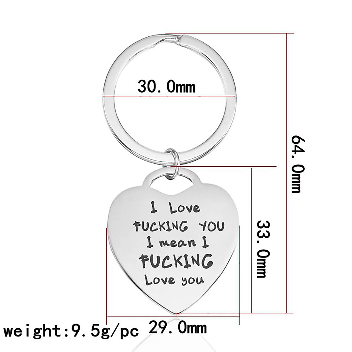 Meiligo® Fashion Valentine's Day I Love Fucking You Letter Bracelet Key Chain Dog Tag Charm Pendant Couples Love Lettering Tag Necklace Jewelry (Love Heart Keychain)