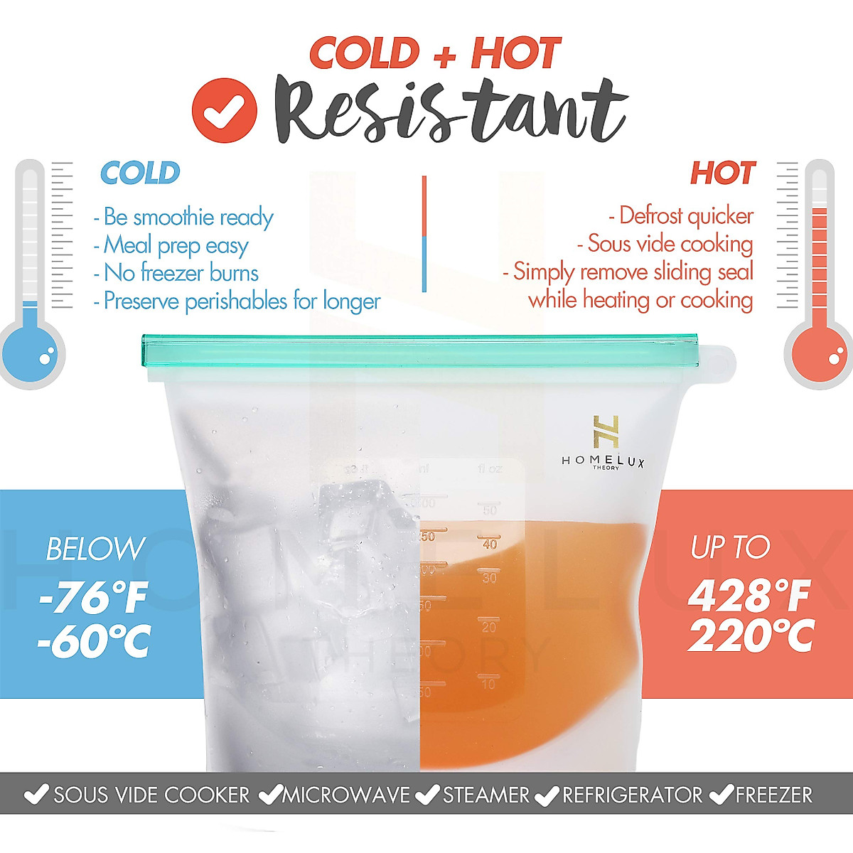 HOMELUX THEORY Reusable Gallon Freezer Bags, 2pcs Extra Large Silicone Reusable Freezer Bags for Food Storage, Reusable Silicone Food Storage Bags, Silicone Snack Bags For Travel & Camping (2pcs XL)