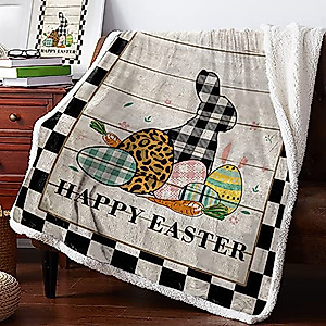 Easter Buffalo Bunny Throw Blanket for Couch,Leopard Egg Fuzzy Fluffy Super Soft Furry Plush,Black Check Farm Plank Comfy Thick Sherpa Throws and Blankets for Sofa Bed Decor