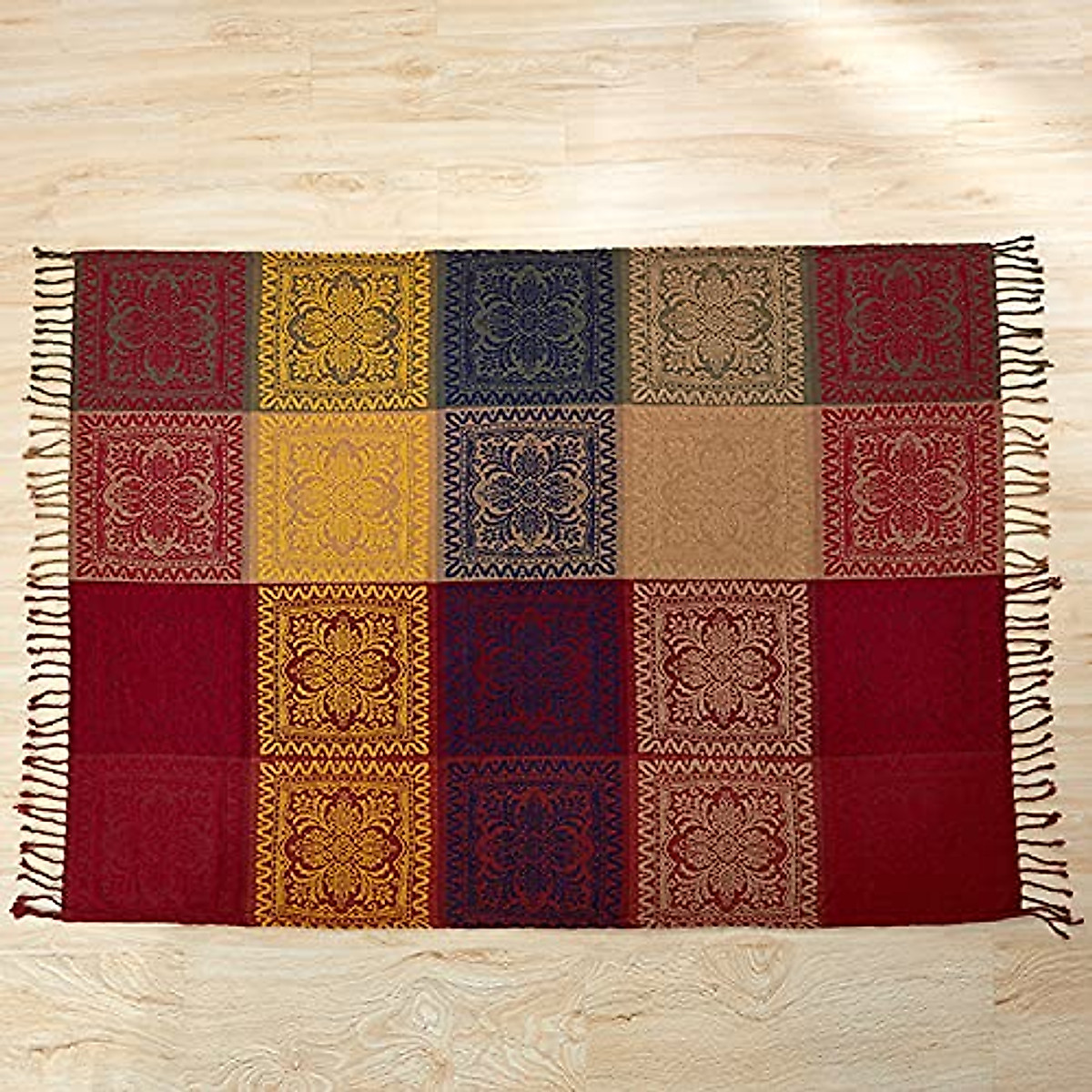 CUEERBOT Bohemian Throw Blankets Colorful Boho Sofa Throw Cover Chenille Jacquard Tassels Reversible Woven Aztec Blankets for Couch Bed Red 60" x 75"