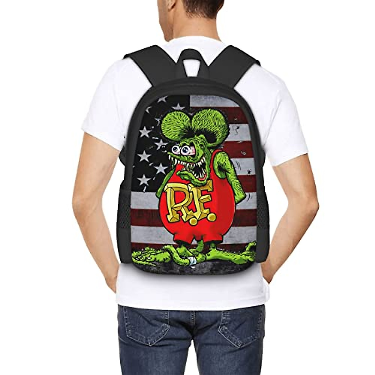 Rat Anime Cute Fink Backpack Computer Bag Shoulders Daypack Business Unisex Backpack Lightweight 3D Print Backpack Gifts with Bottle Side Pockets