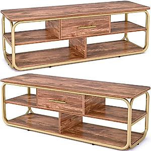 Annivia Television Stands TV Console Table with 4 Storage Shelves & Drawer -Universal TV Stand Media Cabinet for Flat Screen TV, Coffee Table Home Entertainment Center for Living Room, Office,Rosewood