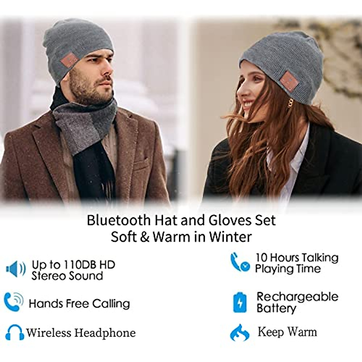 Beanie Bluetooth Hat and Gloves Set for Men Women - Winter Wireless Headphone Beanie & Touchscreen Glove - Knit Running Music Hats, Unique Teen Gifts for Boys Girls, Christmas Presents
