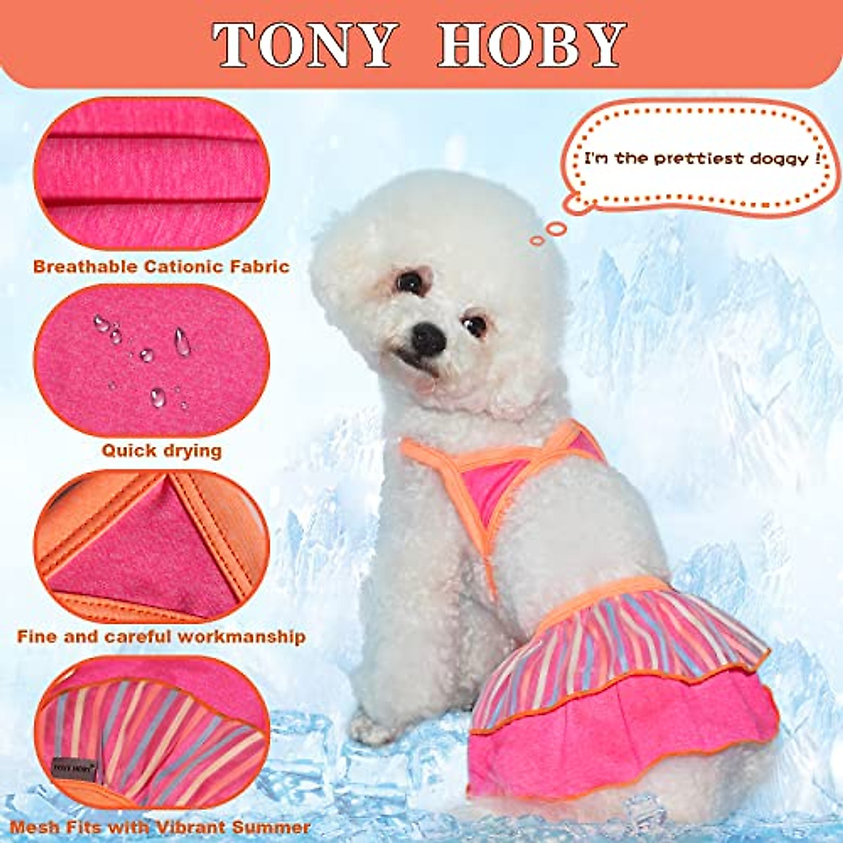 TONY HOBY Dog Swimsuit, Dog Bikini Swimming Dress, Dog Beach Dress in Seaside, Pool, Dog Bathing Suit for Small Medium Dog (3PCS, Orange, L)