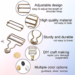 6 Sets Metal Overalls Buckles, 1-1/2" Overall Replacement Clasp Clips with Adjustable Tri Glide Slide Buckle and Buttons for Jeans Suspender, Bib Pants DIY Sewing Accessories (Bronze)