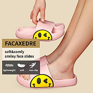 Smiley Face Slides for Women and Men, Pillow Slides Sandals Indoor Outdoor Smiley Slippers Non Slip EVA, Sandals for Girl and Boys, Open Toe Spa Bath House Shower Shoes, Cloud Slides, Quick Dry Casual