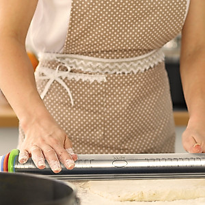 Adjustable Rolling Pin with Thickness Rings Guides - Non Stick - 17 inch Large Heavy Duty Stainless Steel French Style Dough Roller for Baking Pizza Pie Pastries and Cookies