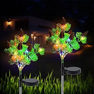 Solar Decorative Garden Lights 2 Pack Solar Lights Outdoor Decorative Solar Pathway Lights Multi-Color Pine Cone Tree Lights with Constant & Flashing Modes for Garden Patio Lawn Pathway Christmas