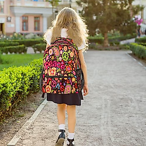 ZQYLAN Peace Sign School Laptop Backpack Colorful Floral Flower Teens School Bags Bookbag,18inch Large Water Resistant College Travel Computer Notebooks Daypack for Men Women