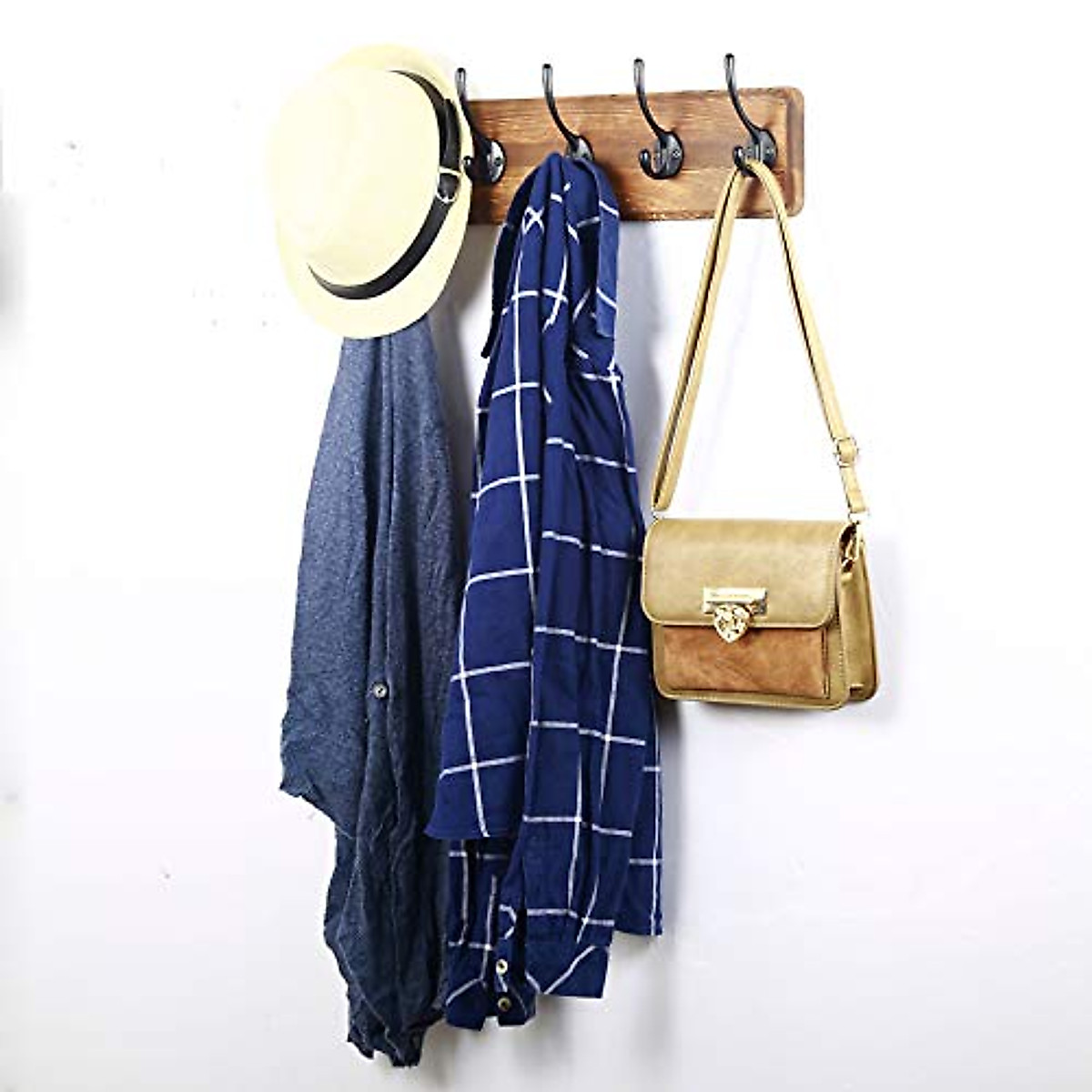 WEBI Coat Rack Wall Mounted,Wood Coat Hooks Wall Mounted,16’’ Hole to Hole,Coat Hanger Wall,Hook Rack Rail,5 Hooks for Hanging Coats,Hats,Jacket,Clothes