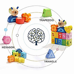 TOP BRIGHT Wooden Lacing Beads Toddler Toys for 2 Year Old Girl and Boy Gifts, Stringing Beads Educational Toys for 18 Month Old