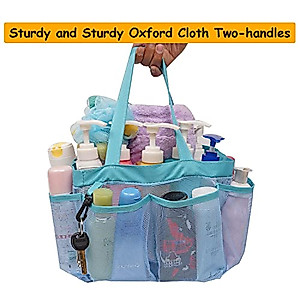 Darunyar Mesh Shower Caddy Tote for College Dorm Room Essentials, Hanging Large Portable Shower Tote Bag Toiletry Organizer with Key Hook for Bathroom Accessories(blue)