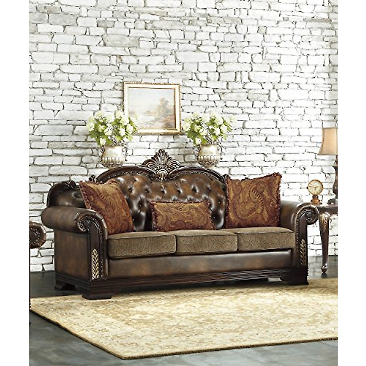 Homelegance 9815-3 Croydon Traditional Two-Tone Sofa, 86"W, Brown PU Leather