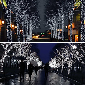 4-Pack 180FT Solar Lights Outdoor Waterproof, Super Bright 320 LED Solar Fairy Lights with 8 Lighting Modes, Green Wire Outdoor Solar Twinkle Lights for Xmas Tree Decoration (Cool White)