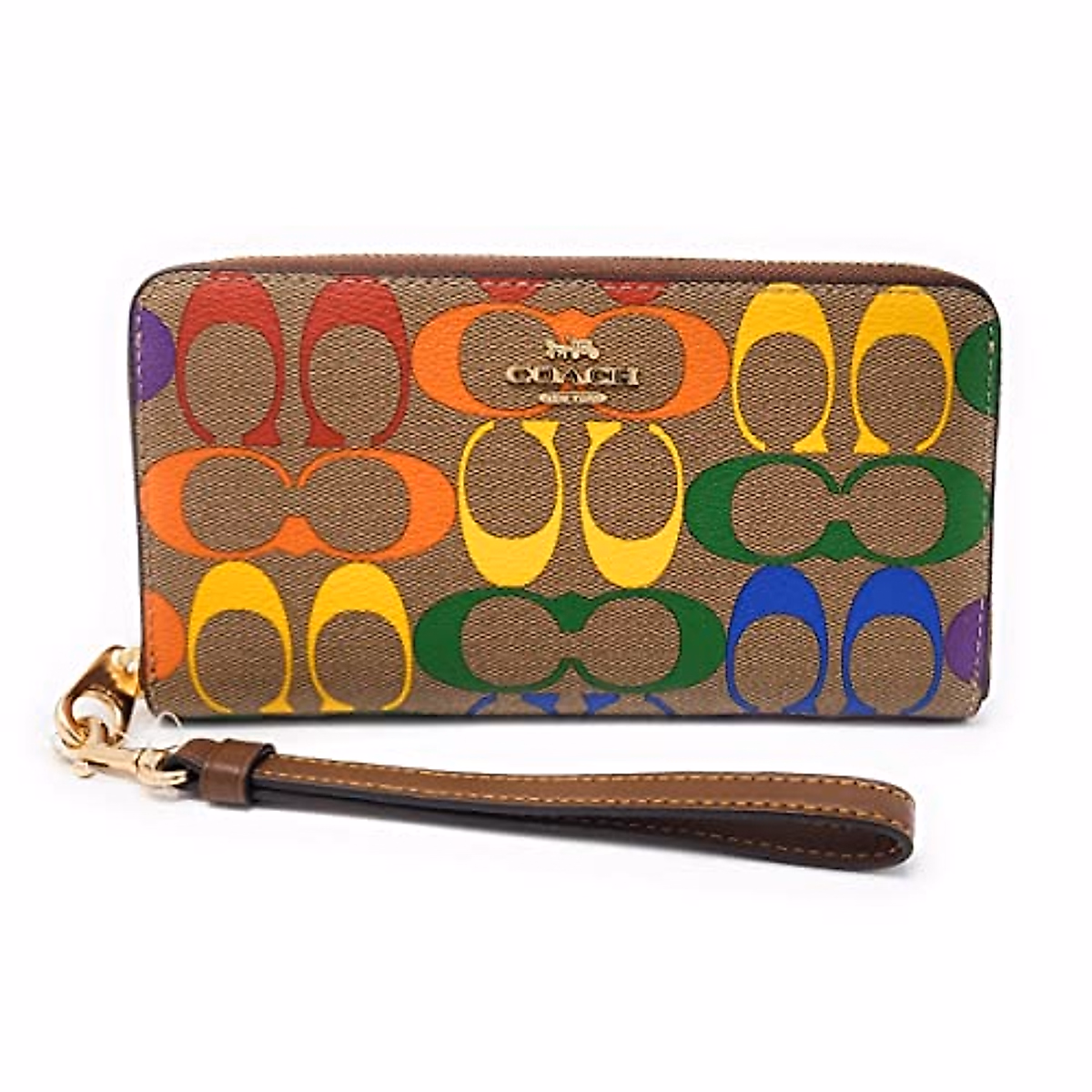COACH Women's Long Zip Around Wallet In Signature Canvas (Rainbow - Khaki)