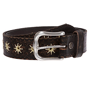1 1/2" (38 mm) Snap on Western Vintage Embossed Sunflower Leather Belt, Black | 32"