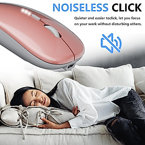 ShuGuoTu Wireless Mouse, 2.4G Slim Mute Silent Click Noiseless Optical Mouse with USB Receiver and Type C Adapter Compatible with Notebook, PC, Laptop, Computer, MacBook (Rose Gold)