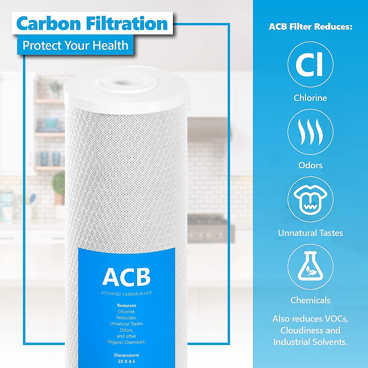 Express Water Activated Carbon Block Replacement Filter ACB Large Capacity Water Filter Whole House Filtration 5 Micron