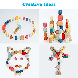 36PCS Wooden Sorting Stacking Rocks Building Blocks for 3 4 5 6 Years Old Kids, Balancing Stones Game Educational Preschool Learning Montessori Toys Toddler Fine Motor Skill Sensory Toy, Boy Girl Gift