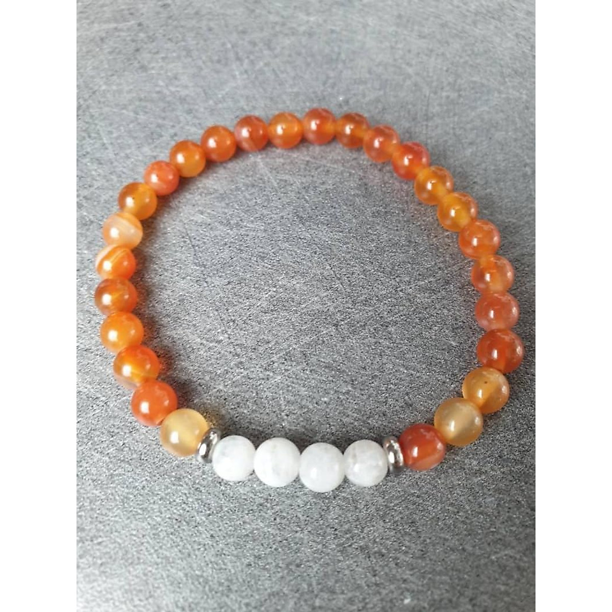 LKBEADS Natural Carnelian & Moonstone 6mm rondelle smooth 7inch Semi-Precious Gemstones Beaded Bracelets for Men Women Healing Crystal Stretch Beaded Bracelet Unisex