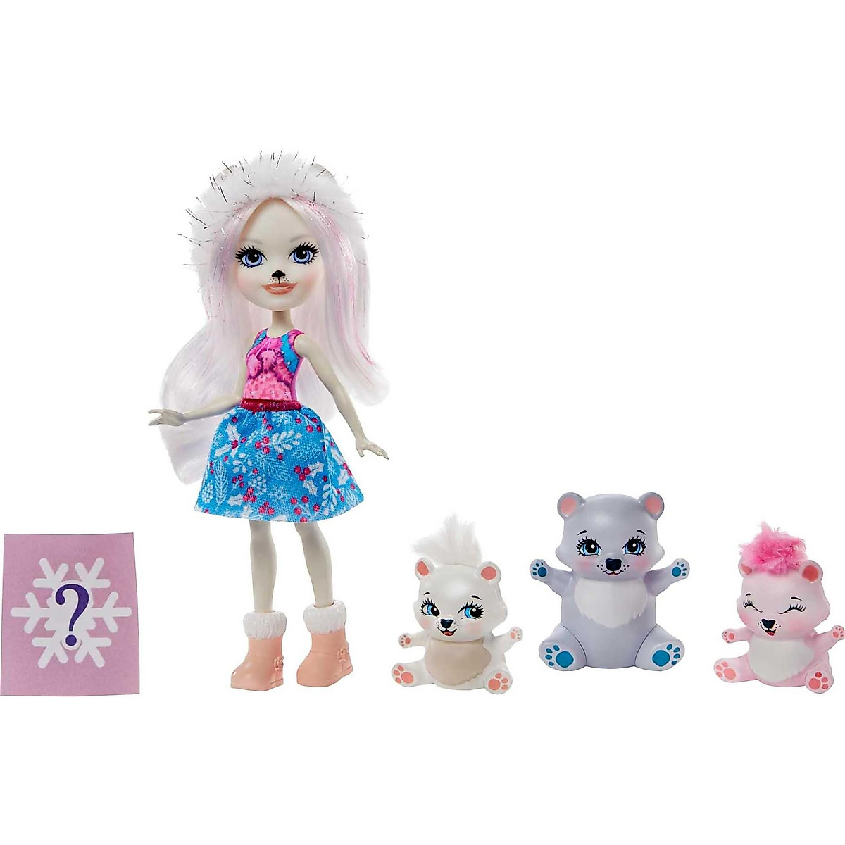 Enchantimals Family Set with Pristina Polar Bear Small Doll & 3 Animal Sibling Figures, Snowy Valley Toy Collection