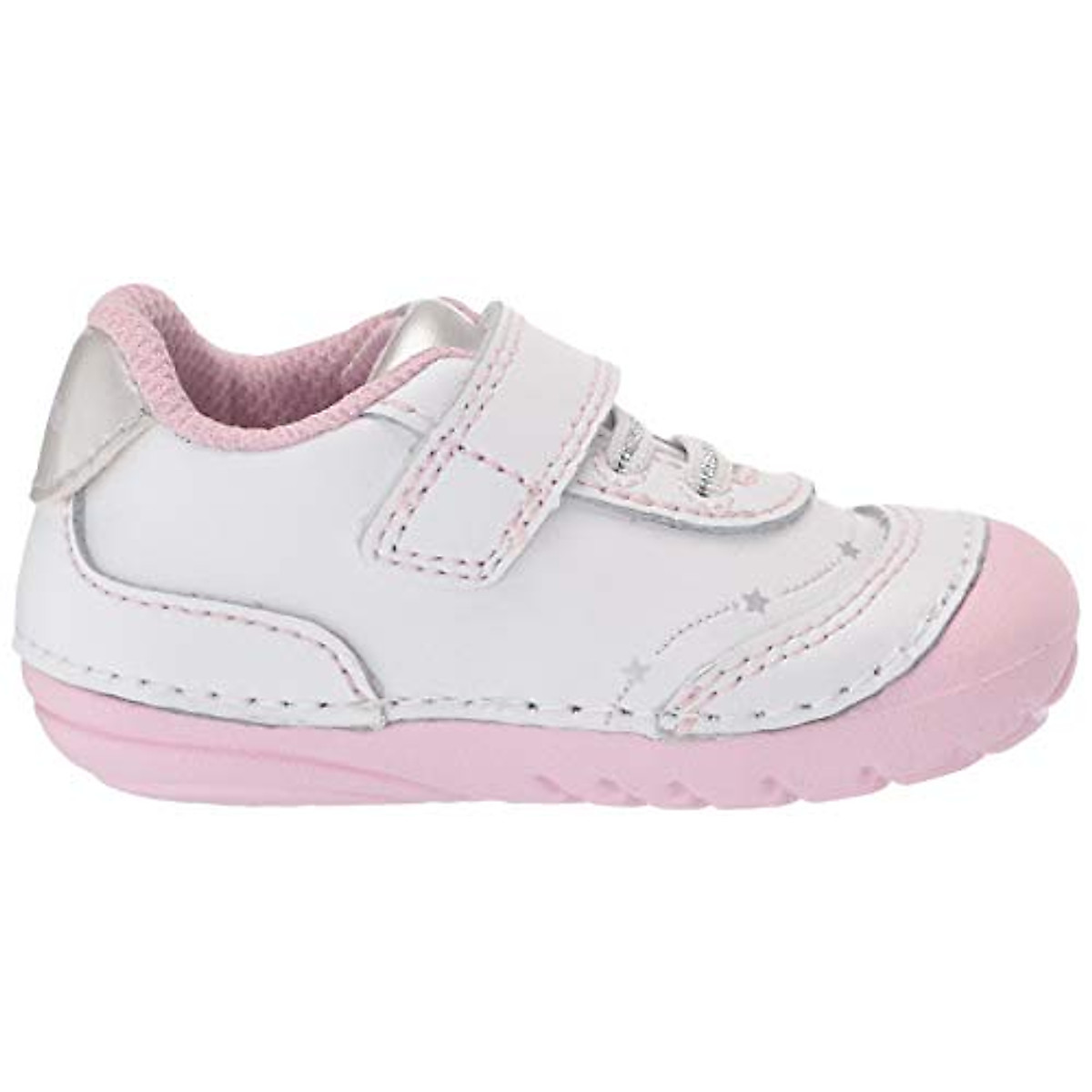 Stride Rite Girls Soft Motion Adalyn Athletic Sneaker, White/Silver, 4 Toddler