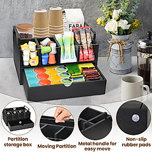 Coffee Bar Organizer for Countertop, Wood Coffee Station Organizer with Drawer, K Cup Organizer Coffee Pods Holder with Handle, Rustic Coffee Bar Accessories Condiment Organizer for Coffee Bar Decor