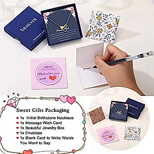 Ursilver Heart Initial Necklaces for Women, 14K Gold Plated Heart Initial E Necklace Dainty Heart Initial Topaz Pendant Birthstone Necklace April Birthstone Jewelry Necklaces for Women