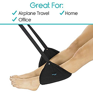 Vive Airplane Foot Rest (Plus Sleep Mask) - Elevated Leg Hammock for Airlines, Travel and Home - Adjustable Foot Sling for Under Office Desk, Flights and Train - Portable Cushion with Carrying Case
