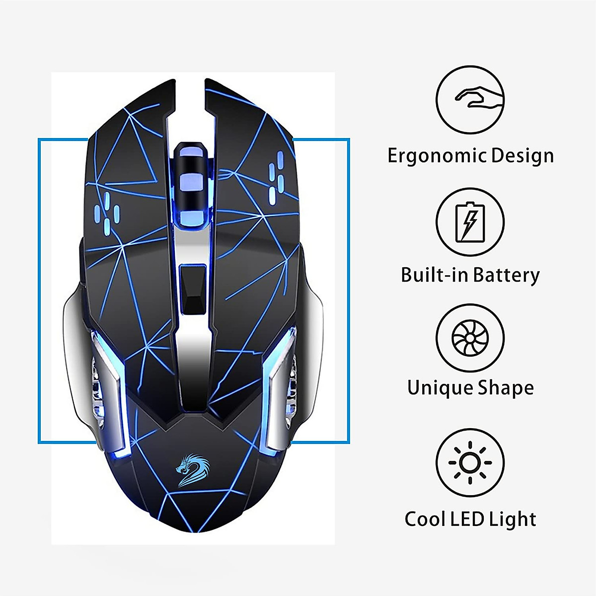 Uciefy Q85 Rechargeable Wireless Gaming Mouse, 2.4G LED Optical Silent Wireless Computer Mouse with 4 LED Light, 3 Adjustable DPI, Ergonomic Design, Auto Sleeping (Starry Black)