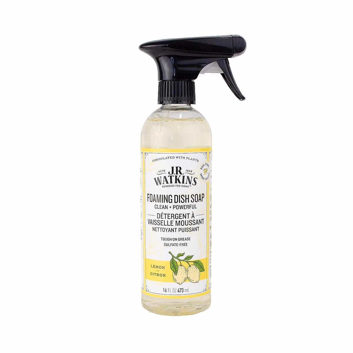J. R Watkins Trigger Spray Foaming Dish Soap - Lemon - 16oz, (Pack of 1)