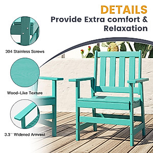 VICLLAX Patio Chairs Set of 4, Green Outdoor Dining Chairs, All Weather HDPE Outdoor Adirondack Furniture for Lawn, Garden, Balcony