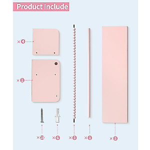 Maxpeuvon Nursery Book Shelves, Set of 3 Kids Bookshelves Natural Wood Wall Mount Organizer with Towel Bar Hanging Nursery Decor for Kids Room, Playroom, Bedroom and Kitchen, Pink