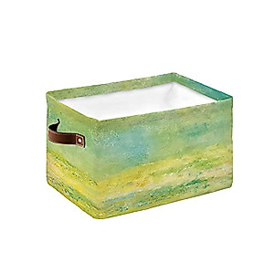 Yellow Teal Storage Bins 1 Pack, Waterproof Storage Baskets for Shelves Closet, Watercolor Modern Oil Painting Abstract Art Storage Basket Foldable Storage Box Cube Storage Organizer with Handles