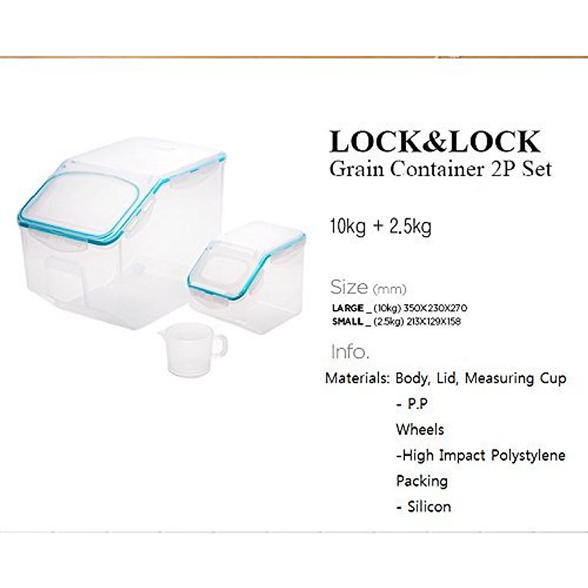 Lock & Lock Grain Rice Storage Bin Dog Food Containers Set Leak Proof Locking Lid 10kg(12L) + 2.5kg(3L)