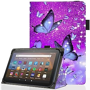 Pudiceva Universal Case for 7.5-9.0 inch Tablet,Slim Folio Protective Cover for 7.9" 8.0" 8.4" 8.7" and All 7.5"-9.0" Touchscreen Tablet Cover with Adjustable Fixing Band,Butterfly 01