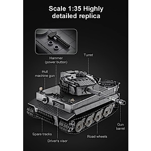 dOMOb Tiger WWII German Tank Building Kit – 2.4G Remote Control Battle Army Build Set – 1:35 RC Tank Model – CaDA Bricks Toy for 14+ Kids & Adults – 925 Building Blocks – for Boys, Hobbyist, Collector