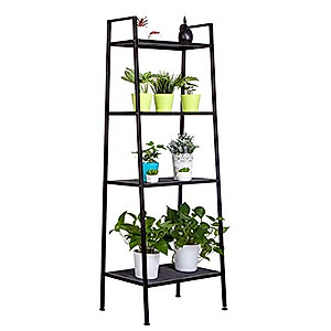 HOYOC 4-Tier Rustic Industrial Bookshelf Display Décor Accent Free Standing Bookcase Storage Rack Shelves Metal Frame for Living Room, Bedroom, Kitchen, Bathroom, Home Office,Black