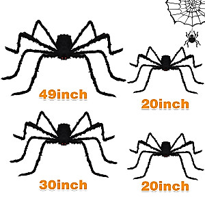 Halloween Spider Decorations, 4 Pcs Gaint Spiders Halloween Decorations Outdoor Scary, Halloween Spider Scary Fake Spiders Halloween Decor for Outside House Indoor Yard Haunted House Window