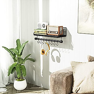 Alsonerbay Floating Shelves Wall Shelves for Bedroom, Bathroom Shelves Wall Mounted with Towel Bar, Kitchen Rustic Wood Shelf with Hooks for Hanging Cooking Utensils or Mugs