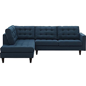 Modway Empress Sofa Mid-Century Modern Upholstered Fabric, Left Facing Bumper Sectional, Azure