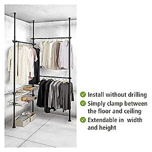 WENKO Adjustable Clothes Rack, Garment Rack System For Closet Organizer, Black Wardrobe Rack, Walk-in Closet, Clothes Organizer, 65-84.6 x 65-118.1 x 14.96 in, Black