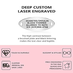 Divoti Custom Engraved Filigree Medical Alert ID Bracelets for Women w/Wheat Chain- White - 7.5"